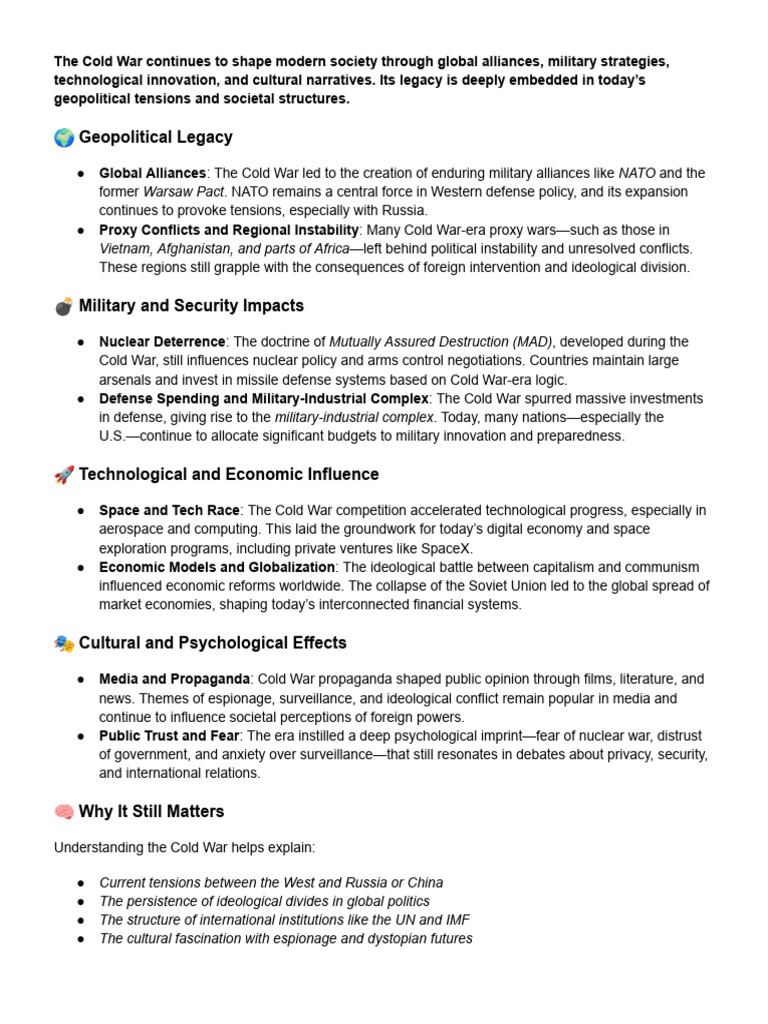 The Cold War and How It Reflects Today's Society | PDF | Cold War ...