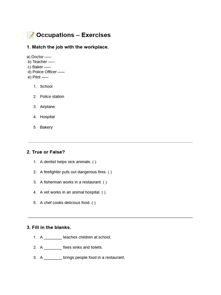 ? Occupations 1 – Exercises | PDF