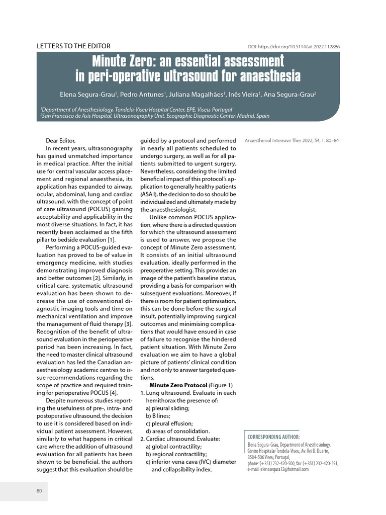 Minute Zero An Essential Assessment in Perioperative Ultrasound For ...
