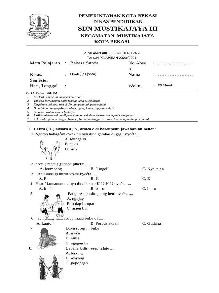 Soal Pas Bhs. Sunda Kelas 1 | PDF