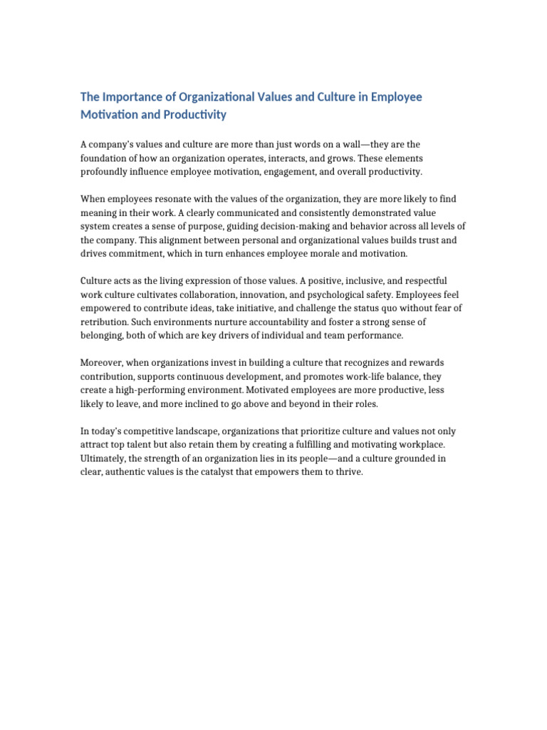 Organizational Values and Culture Blog | PDF