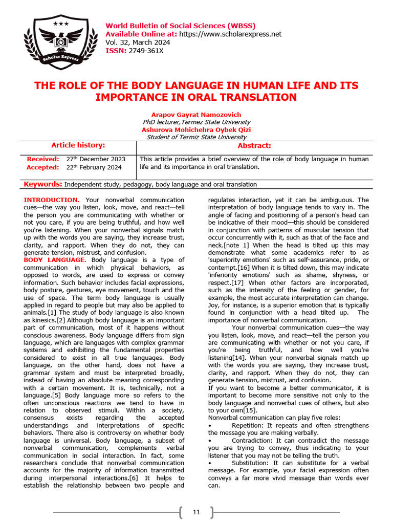 603354 the Role of the Body Language in Human l 684a8458 | PDF | Body ...