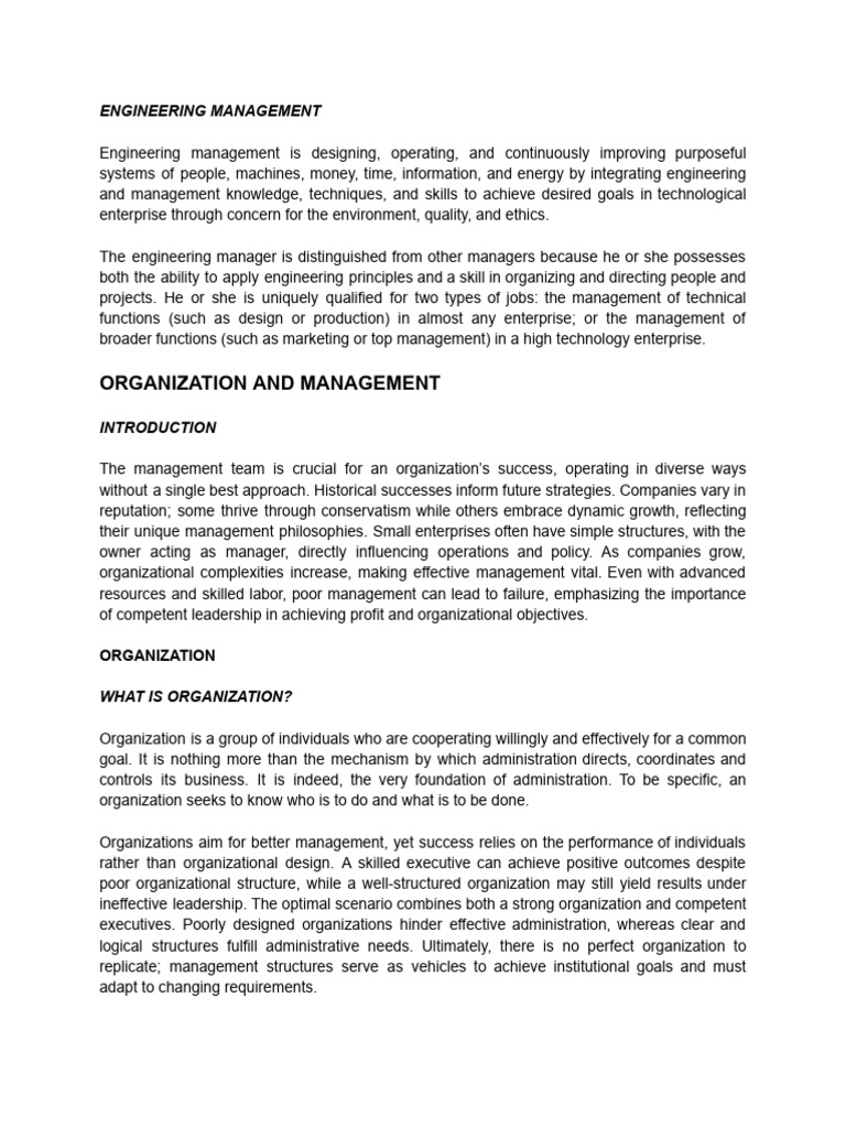 Engineering Management and Organization Principles | PDF | Leadership ...