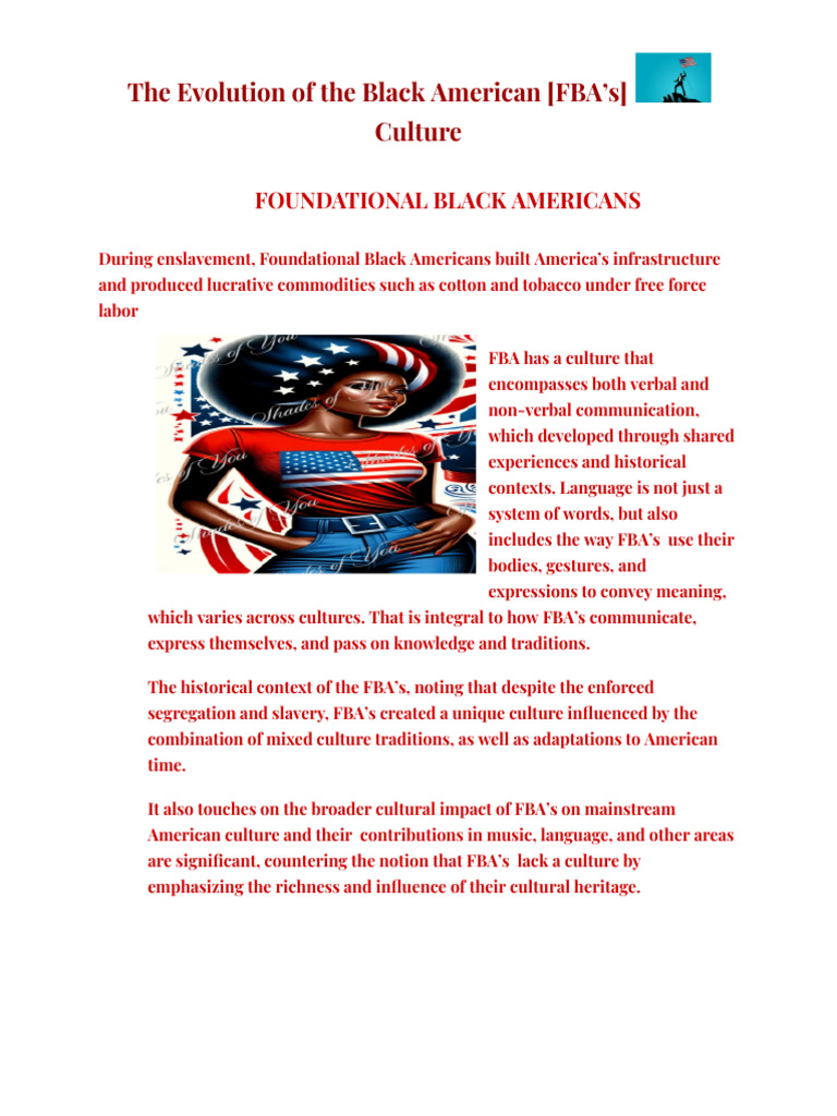 Foundational Black Americans (FBA) Do Have A Culture! | PDF ...