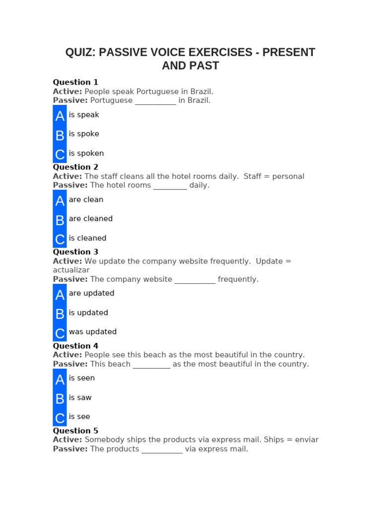 Passive Voice Quiz | PDF