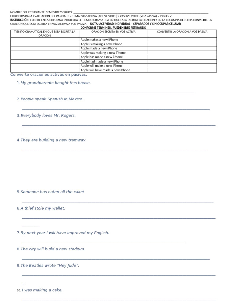 EXERC 1_ACTIVE TO PASIVE VOICE_ING V - SOLUTION | PDF