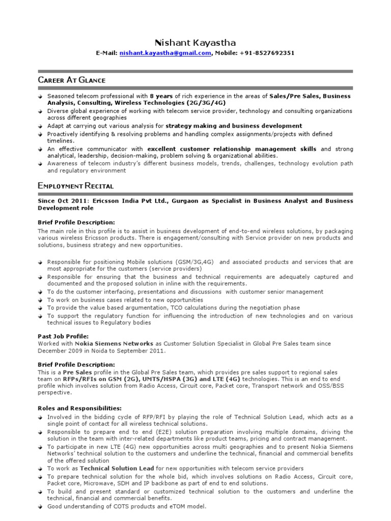 Resume Nishant | PDF | 4 G | Ericsson