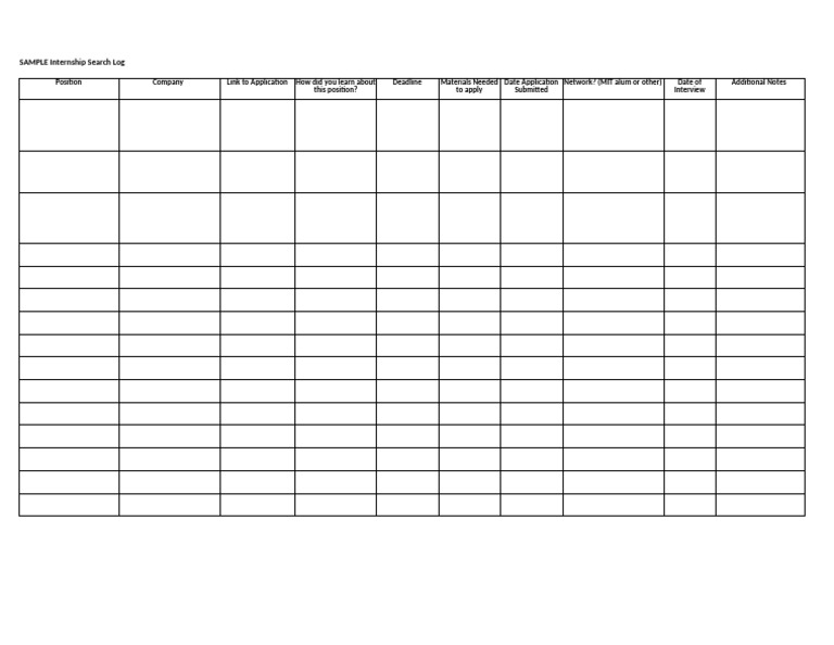 Internship Job Search Log Sample 1 | PDF