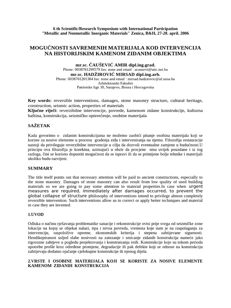Causevic Hadzirovic Zenica 2006 Final | PDF
