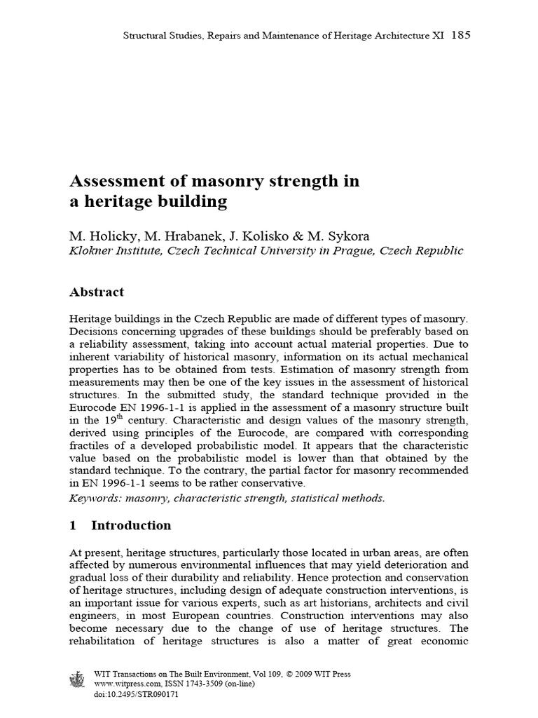 Assessment of Masonry Strength in | PDF | Normal Distribution ...