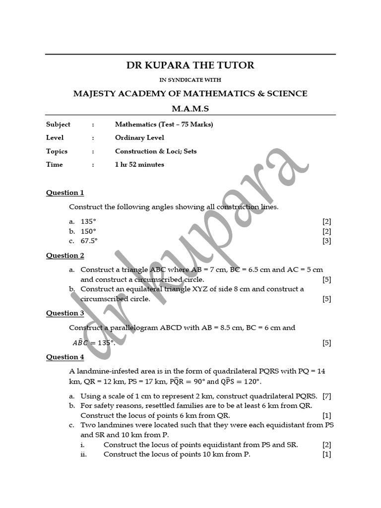 Construction & Sets F4 Test DR Kupara The Tutor | PDF | Circle | Area