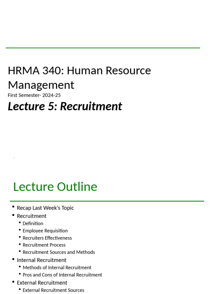 HRMA 340 - Lecture 5 Recruitment - Tagged | PDF | Recruitment | Employment