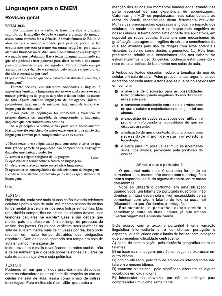 Linguagens e Comunicação no ENEM 2023 | PDF | Celulares | Comunicação
