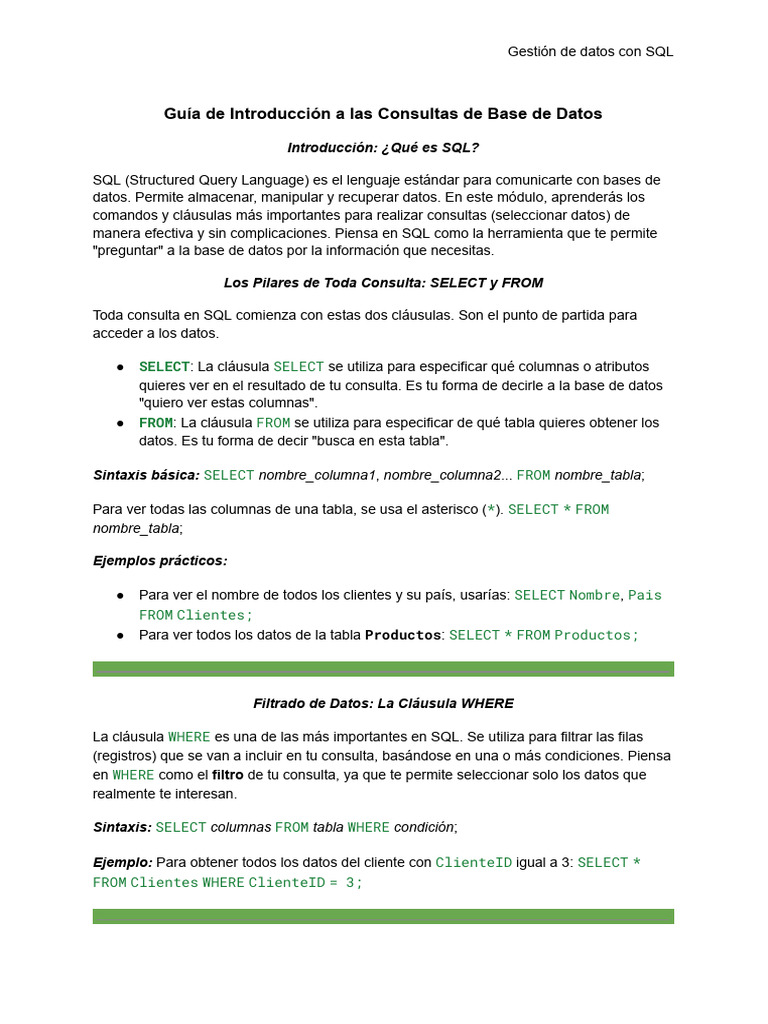 Clase 4 - Introduccion - Consultas de base de datos | PDF | SQL | Bases de datos