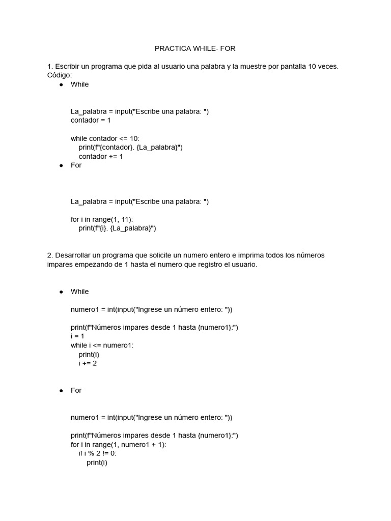 Practica While-For | PDF | Informática | Programación de computadoras