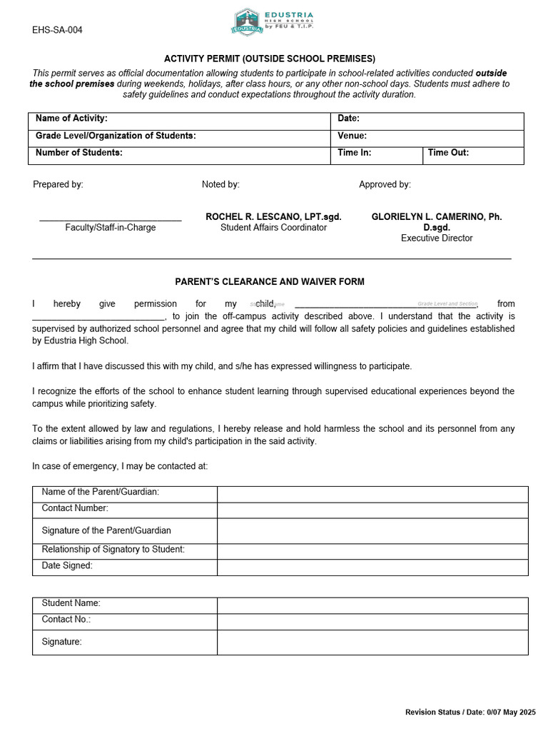 Class 2 Activity Permit Form | PDF | Justice | Crime & Violence
