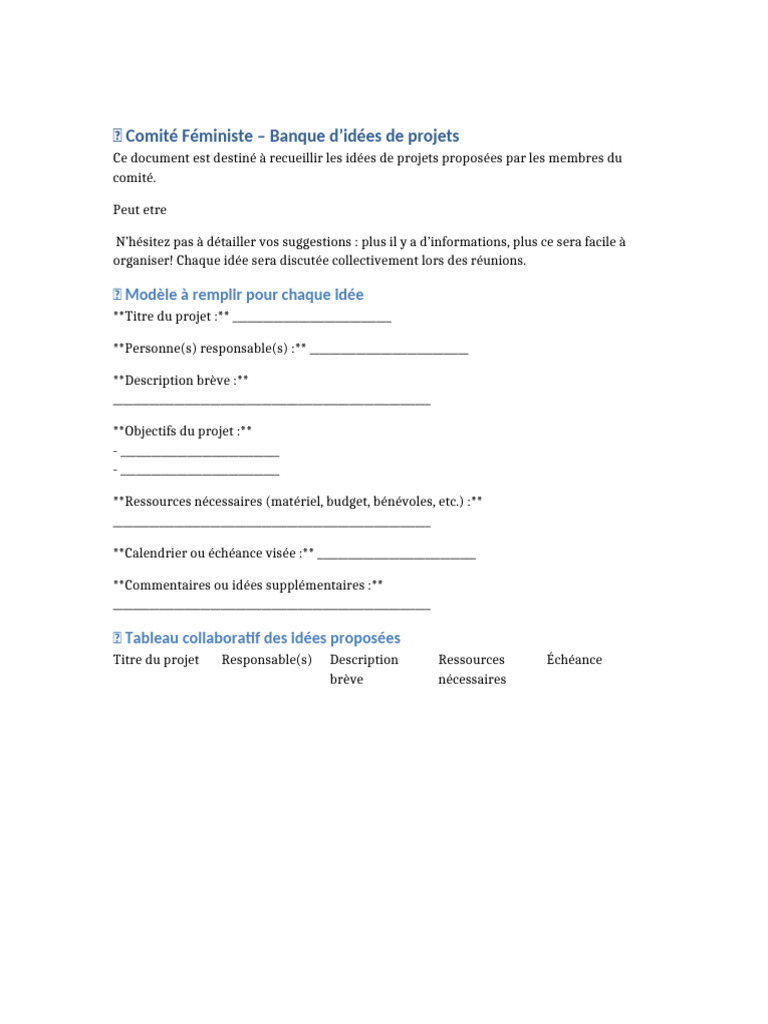 Banque d'idées de projets féministes | PDF