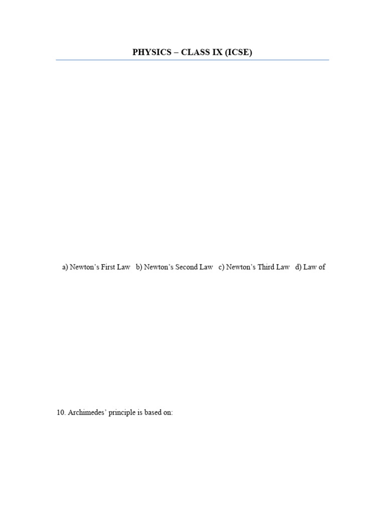 Class9 ICSE Physics QuestionPaper | PDF | Buoyancy | Force