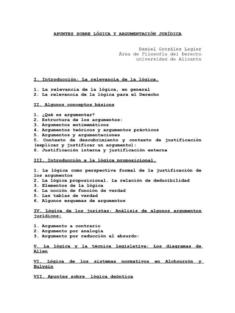 Apuntes Sobre Logica y Argumentacion Juridica Daniel Gonzalez Lagier | PDF