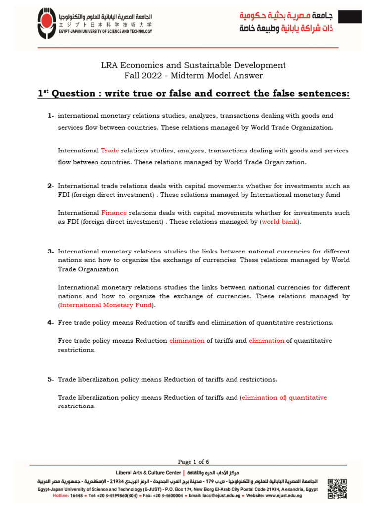 Misterm Exam Model Answer | PDF | Dumping (Pricing Policy) | World Trade Organization