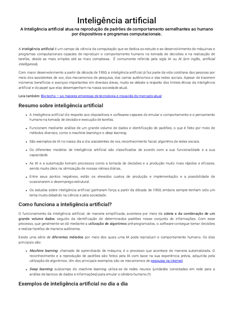 Entenda a Inteligência Artificial Hoje | PDF | Inteligência artificial ...