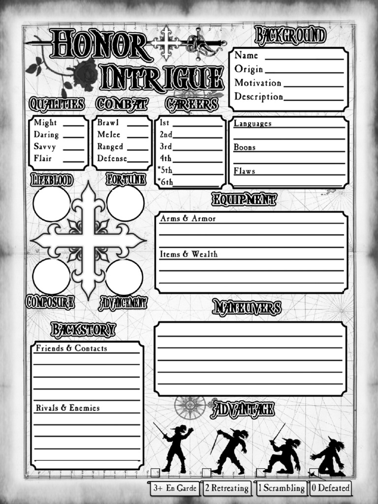 Honor Intrigue Character Sheet BW-1 | PDF