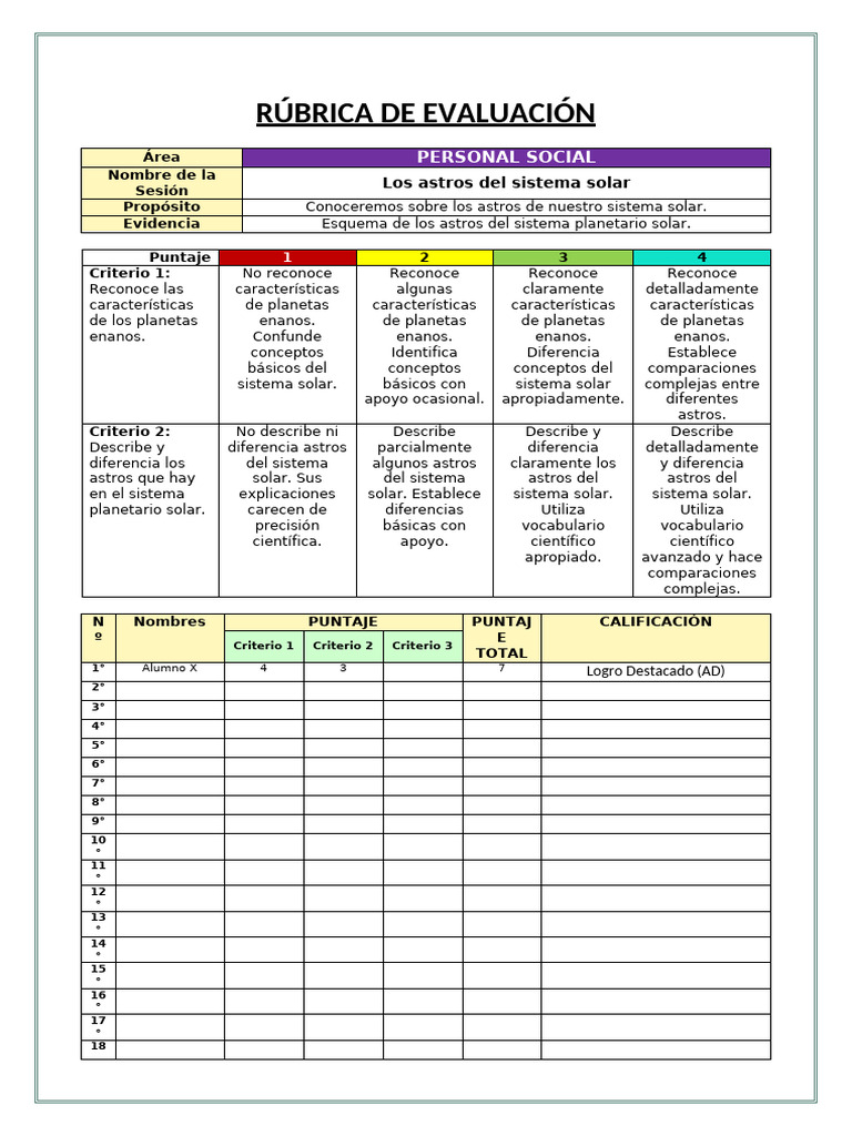 RUBRICA Los Astros Del Sistema Solar | PDF | Sistema solar | Astronomía
