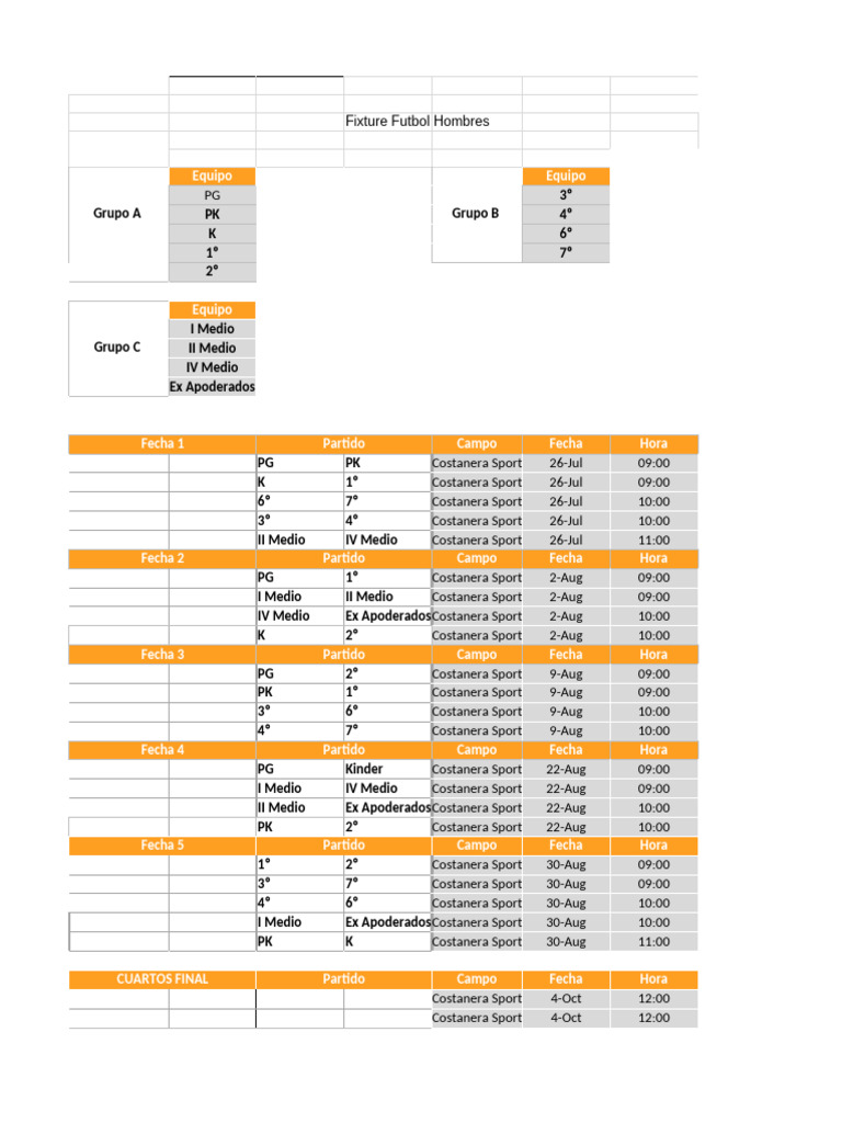 Fixture Fútbol Masculino 2023 | PDF