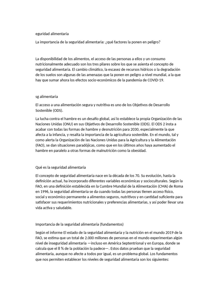 Amenazas a la Seguridad Alimentaria | PDF | Seguridad alimentaria ...