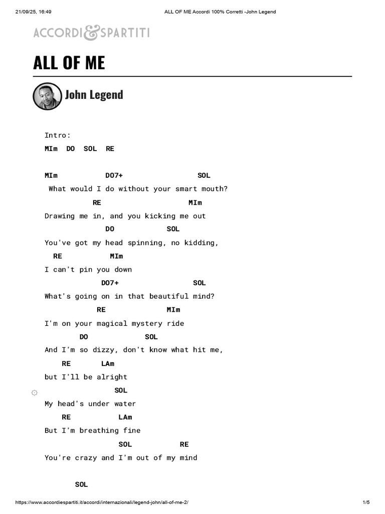 All of Me Chords - John Legend | PDF