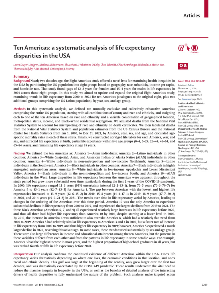 The Lancet-Ten Americas: a systematic analysis of life expectancy ...
