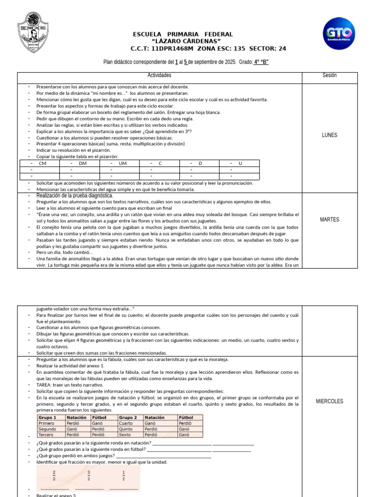 Pirmera Semana 4to | PDF