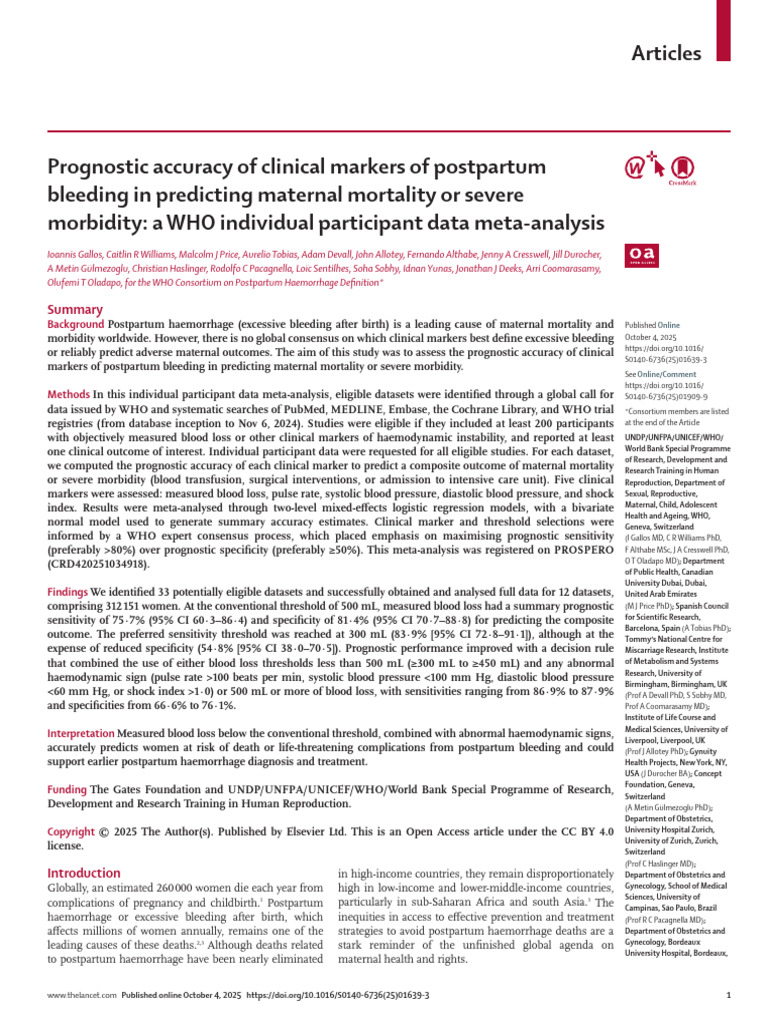 The Lancet- Prognostic accuracy of clinical markers of postpartum ...