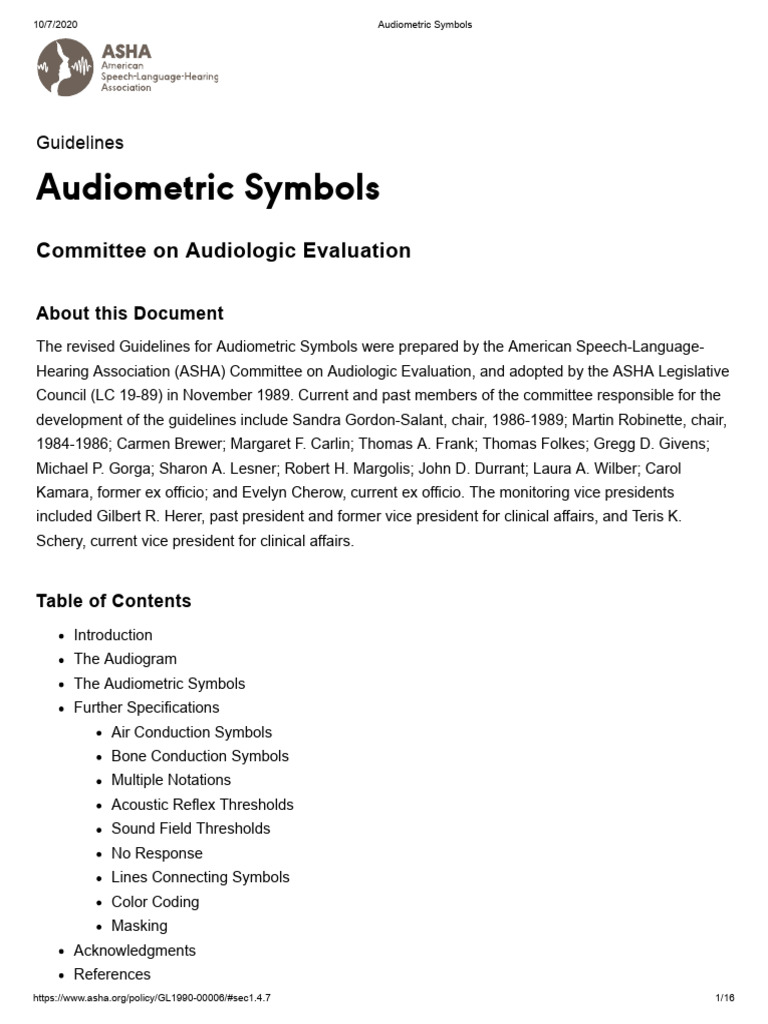 Audiometric Symbols ASHA 1990 | PDF | Sound | Acoustics