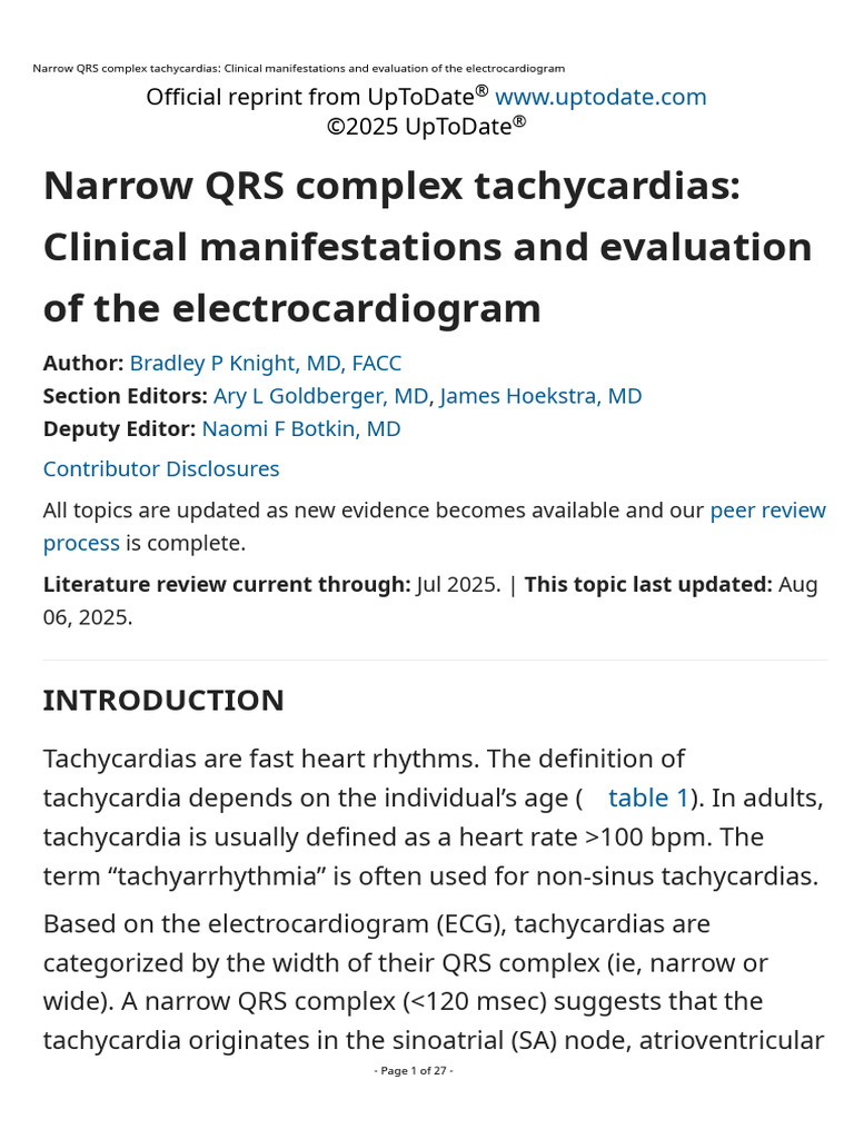 Narrow QRS Complex Tachycardias - Clinical Manifestations and ...