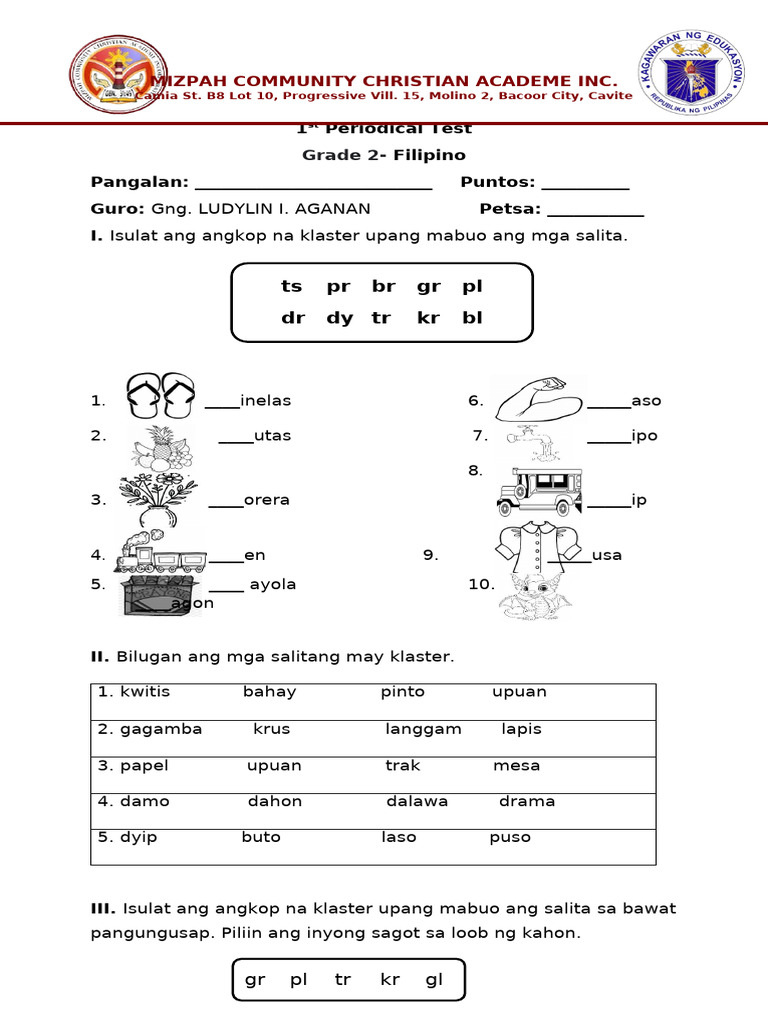 1st Periodical Test in Filipino 2 | PDF