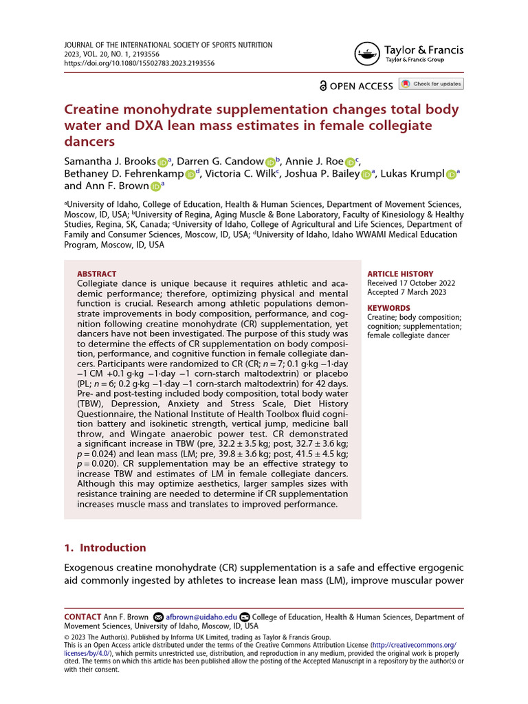 Creatine Effects on Female Dancers' Body Composition | PDF | Calorie ...