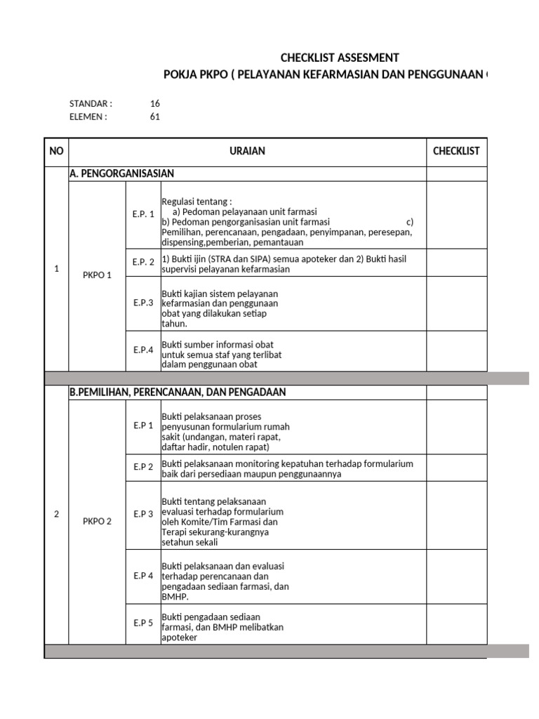 Checklist E. P Pkpo | PDF