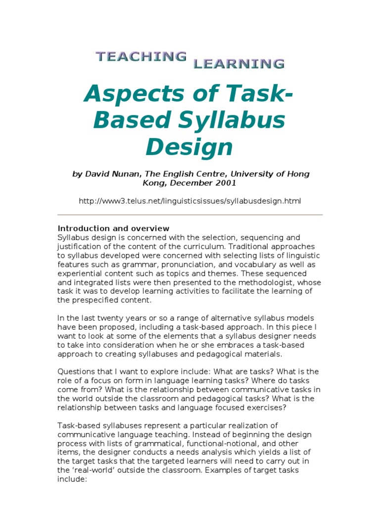 Aspects of Task Syllabus Design | PDF | Semiotics | Linguistics