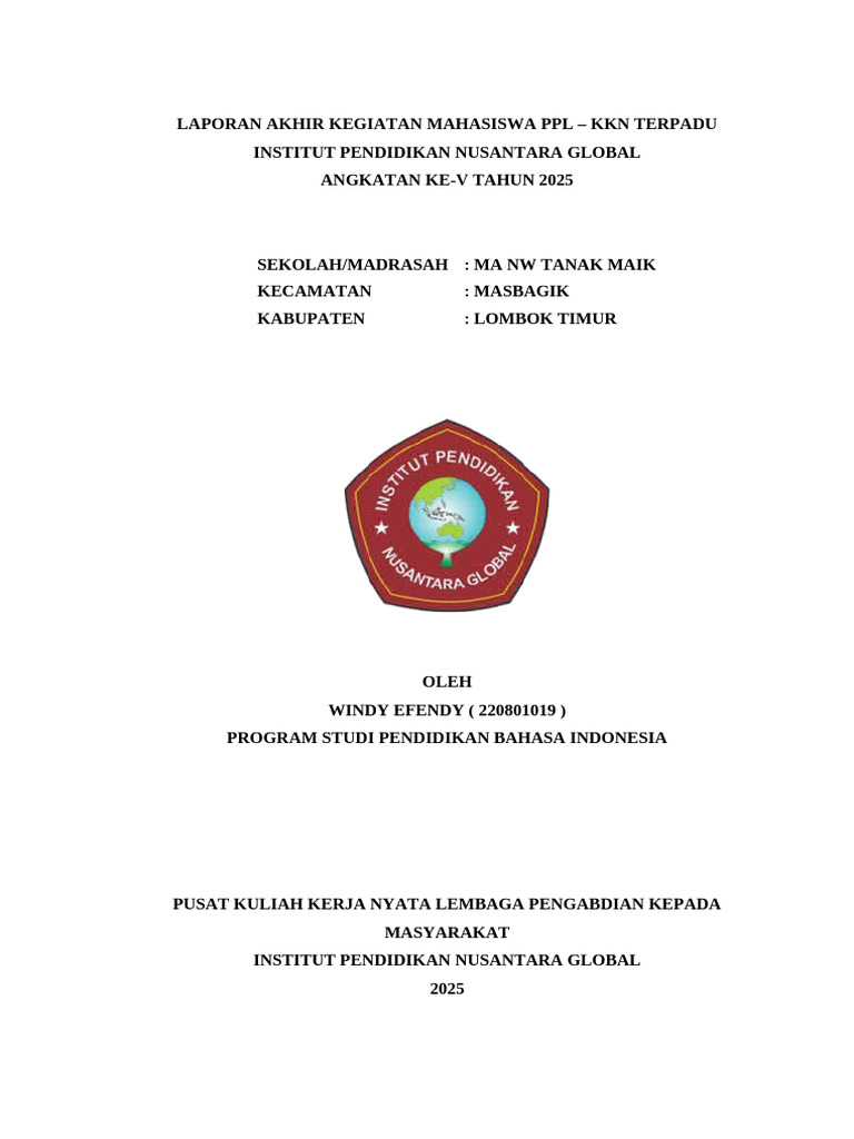 Cover Laporan Akhir Kegiatan Mahasiswa PPL | PDF