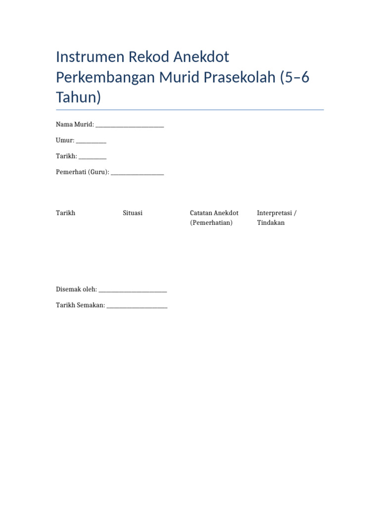 Rekod Anekdot Prasekolah Sign | PDF