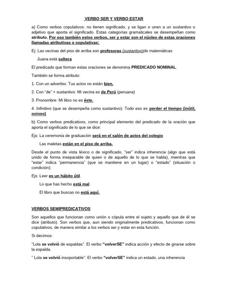 Usos de Los Verbos Ser y Estar. Actividades y Práctica | PDF | Verbo ...