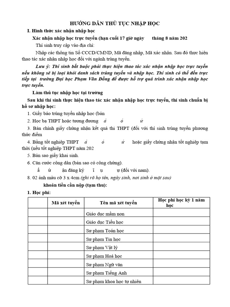 Huong Dan Thu Tuc Nhap Hoc Web | PDF