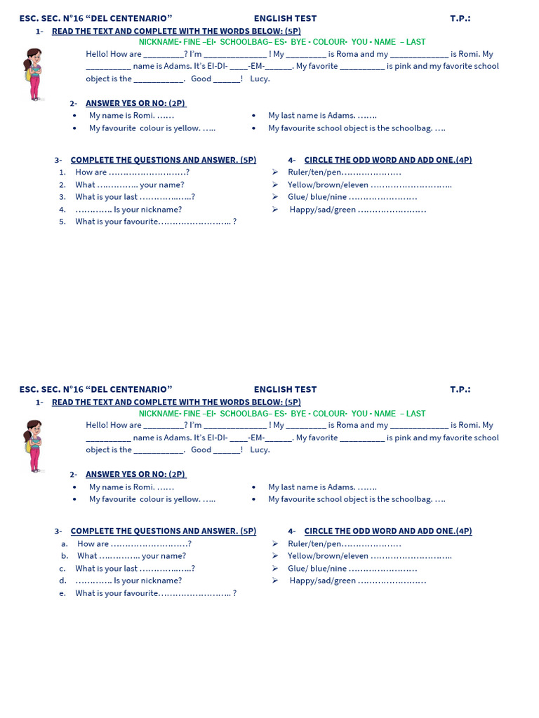 English Test for Beginners: Vocabulary and Comprehension | PDF | Light ...
