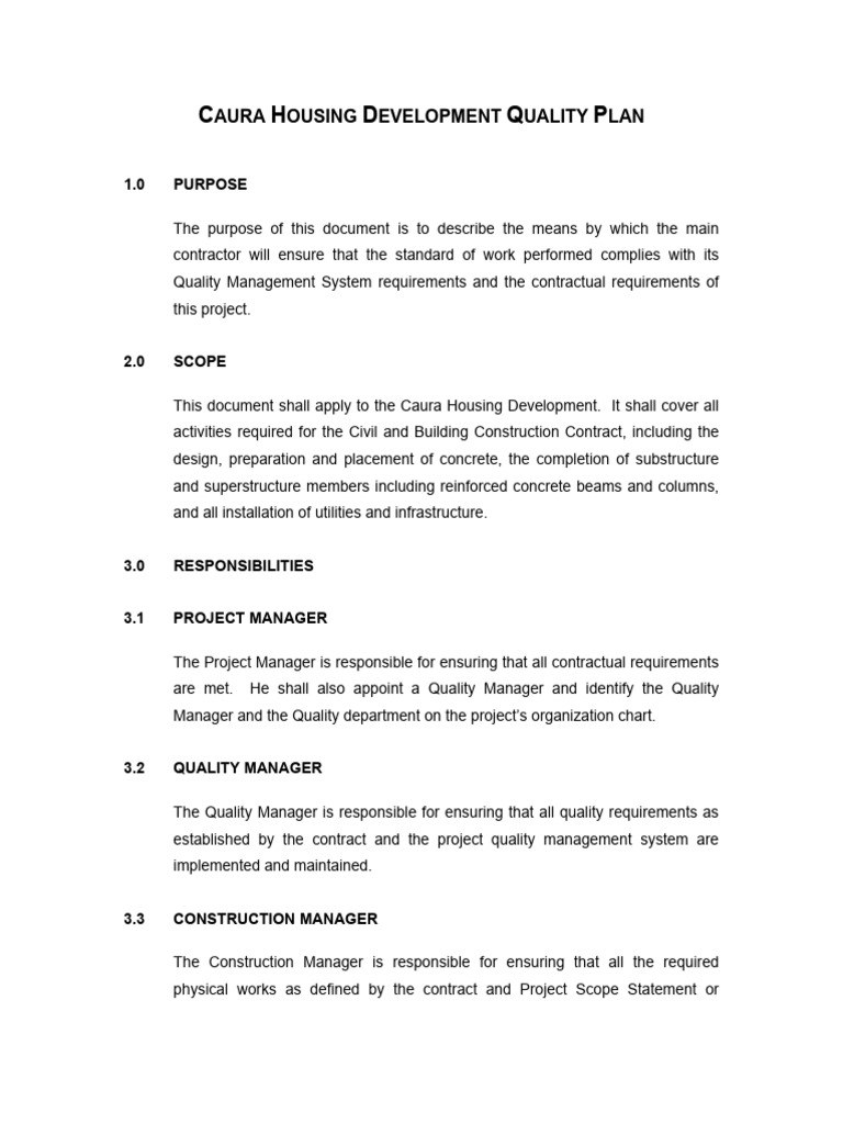 Caura Housing Development Quality Plan | PDF | Quality Assurance ...