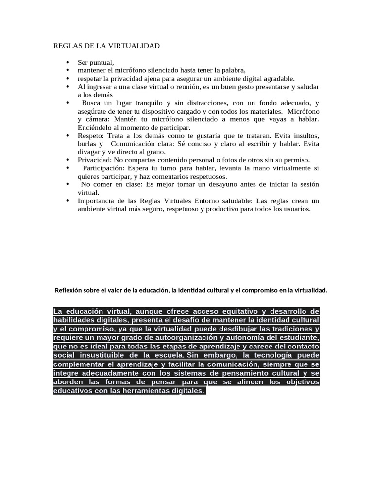 Reglas Esenciales para Clases Virtuales | PDF