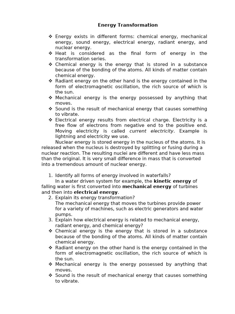 Energy Transformation | PDF