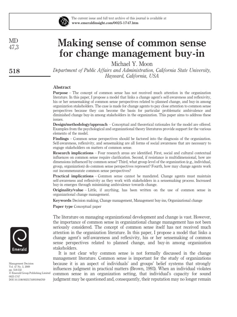 Making Sense of Common Sense For Change Management Buy-In | PDF ...
