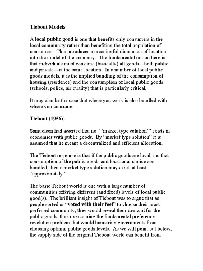 Tiebout Models: Local Public Goods and Efficiency | PDF | Public Good ...