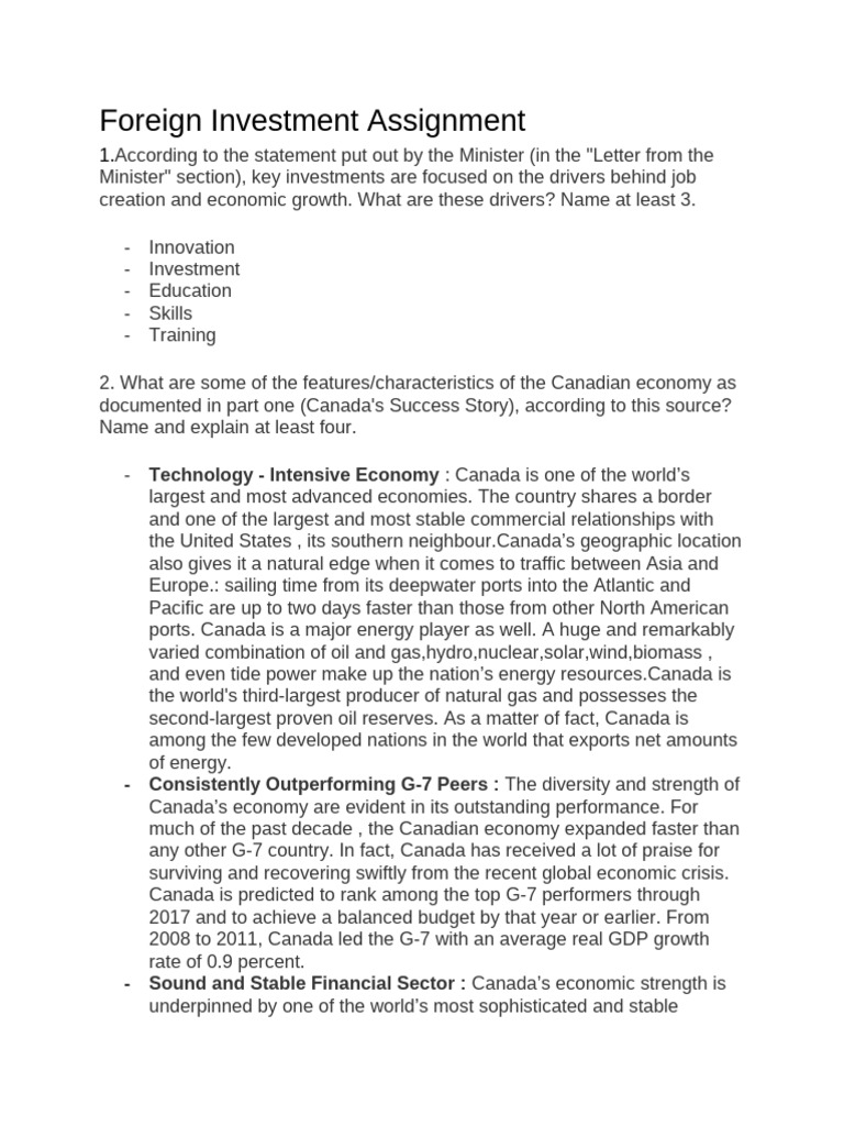 Foreign Investment Assignment | PDF | Clean Technology | Recession